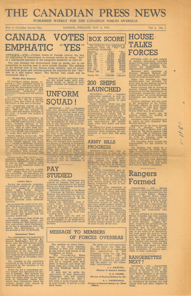 The Canadian Press distributes wartime news for troops overseas ...